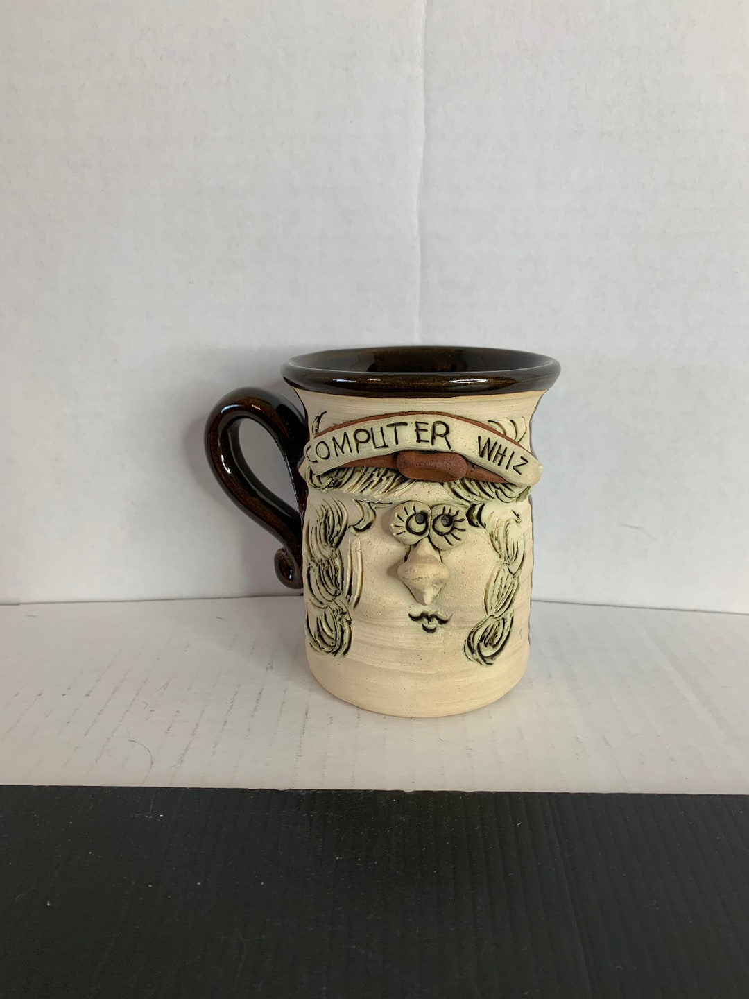 Vintage Bradford Studio Art Pottery 3D Female Computer Whiz Face Mug ...