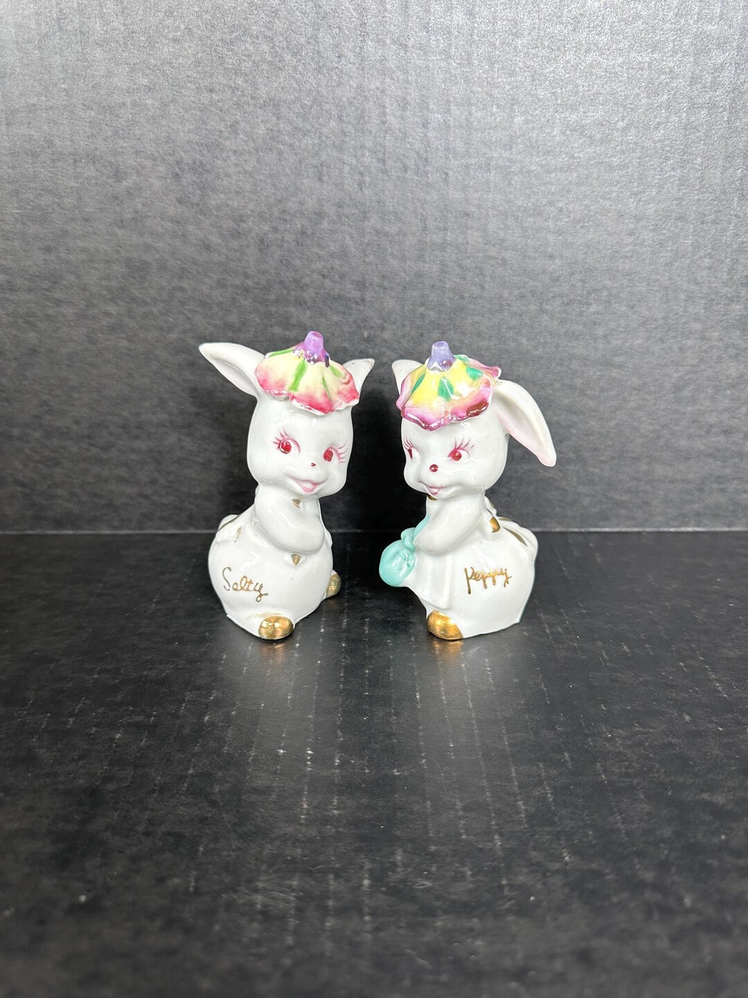 Vintage Salty & Peppy White Bunny Rabbit Salt and Pepper Shaker Set ...