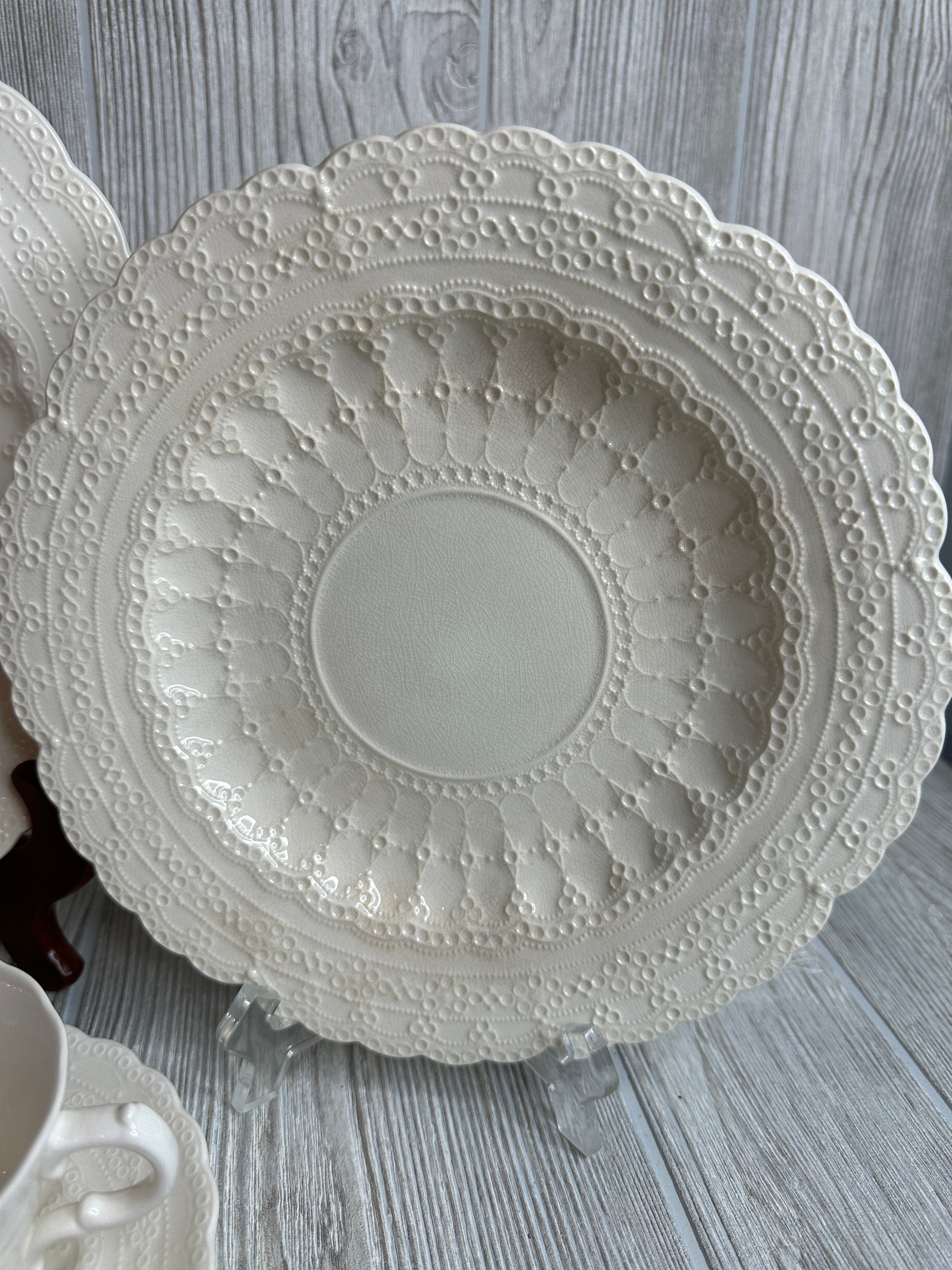 Vintage Spode Jewel Dinnerware Plates Cups, All Cream, Embossed Circles ...