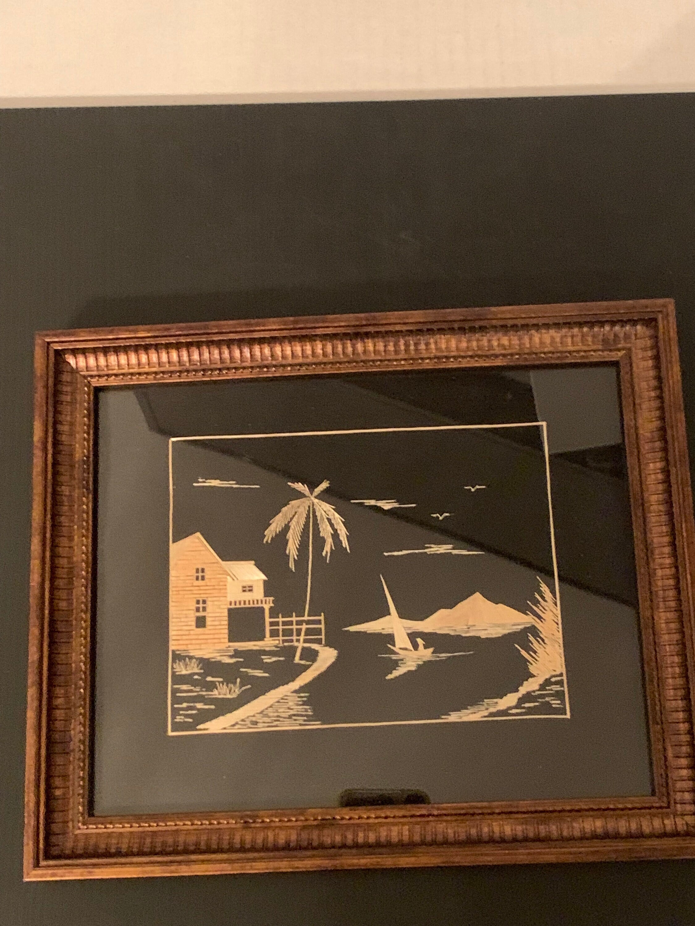 Vintage Asian Rice Straw Framed Art Oriental Water Scene With | Etsy