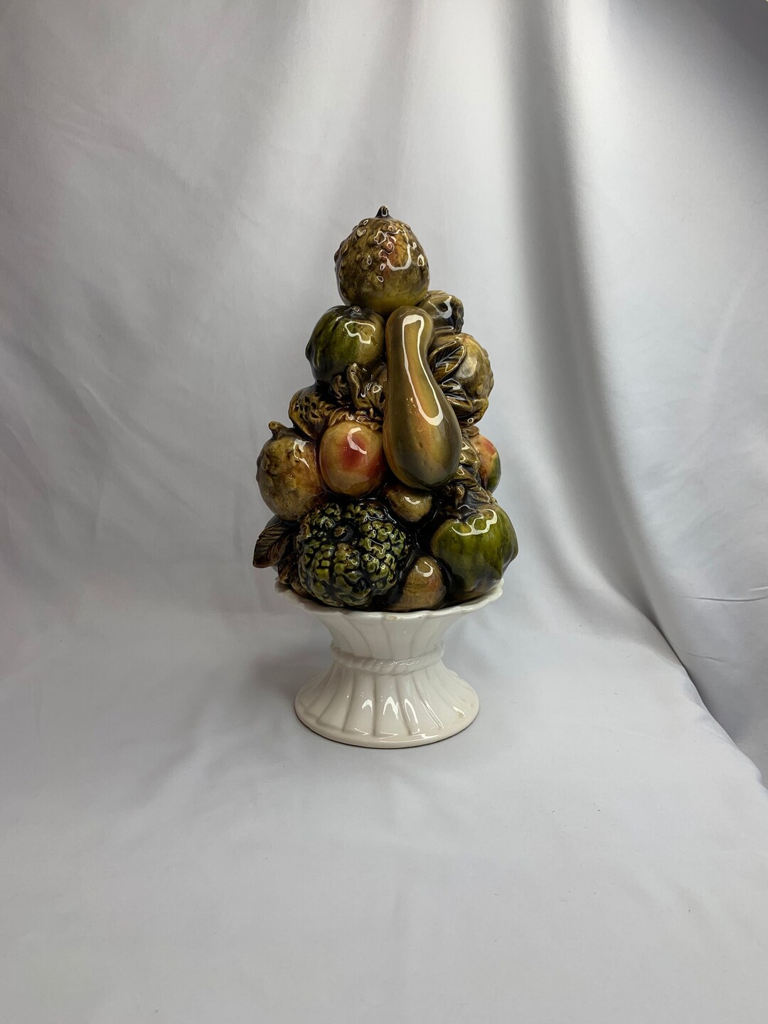 Vintage Inarco E-2856 Harvest Fruits Vegetable Sculpture on Base Glazed ...