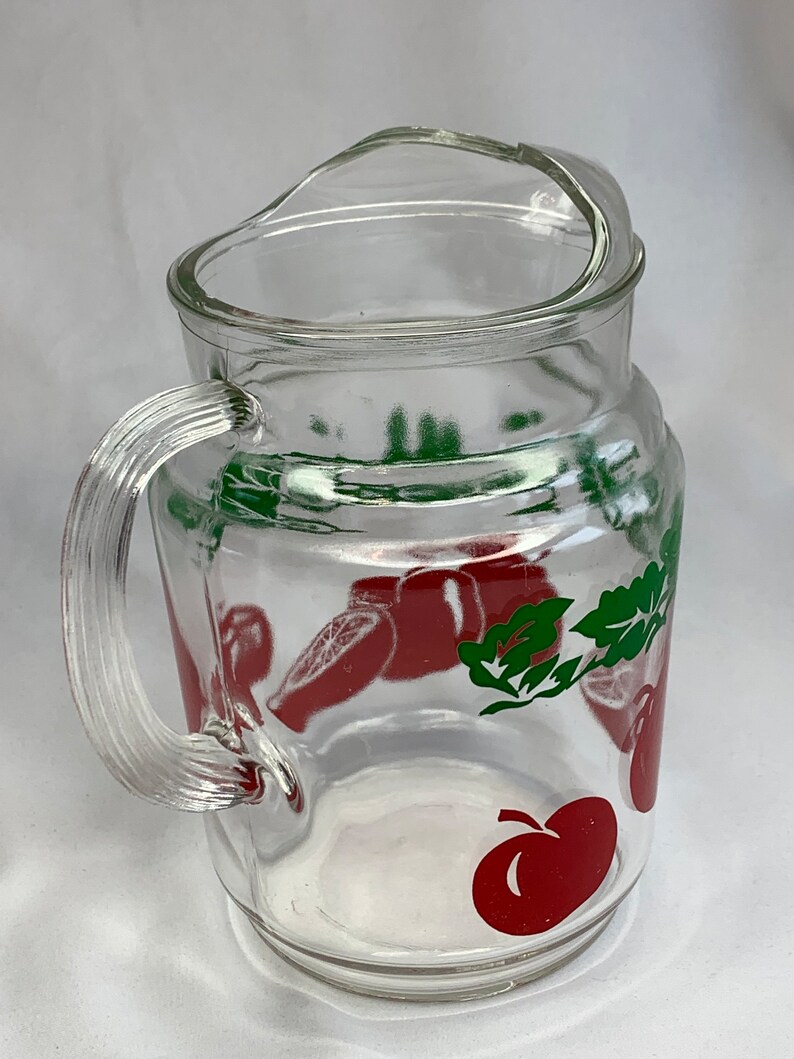 Vintage Glass Red Apple and Orange Juice Pitcher W/ice Catcher Spout ...
