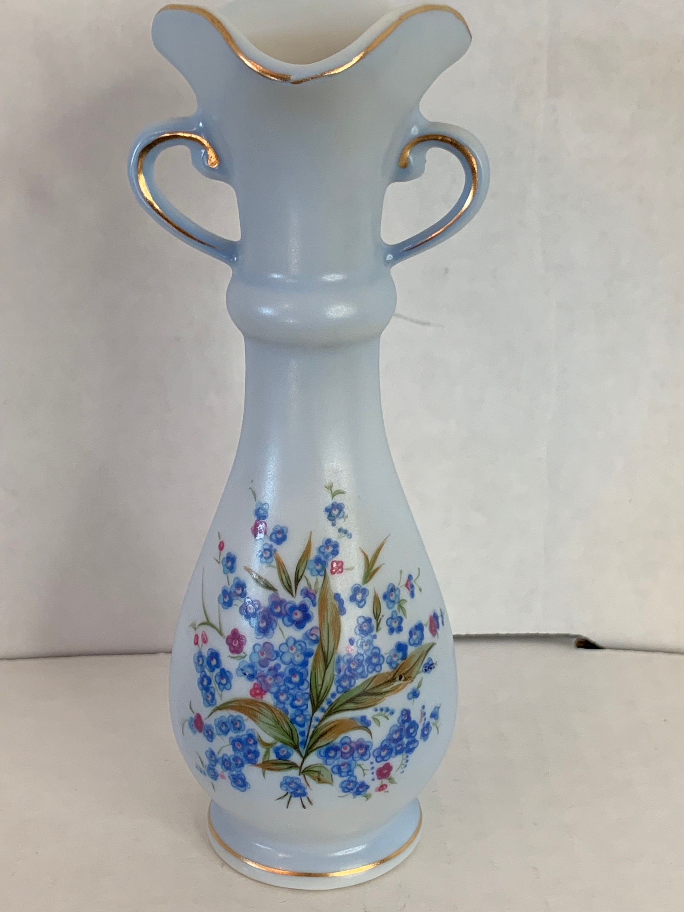 Vintage Lefton Blue Floral Bud Vase #8181, Hand Painted, Ruffled Rim ...