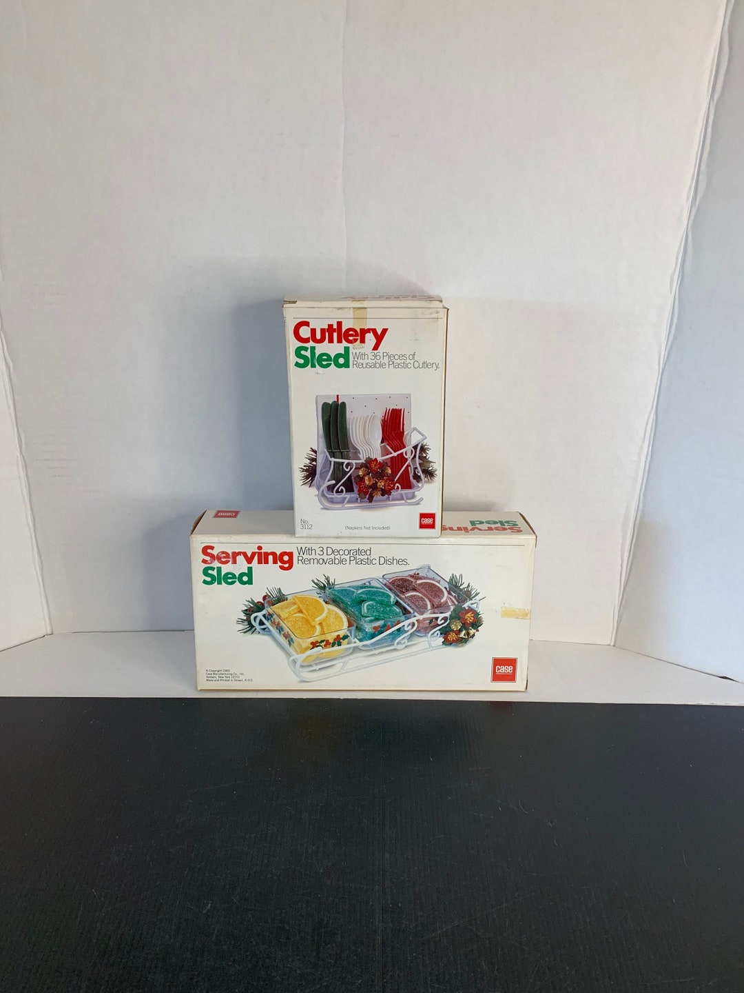 Vintage 1985 CASE Holiday Serving Sled Dish & Napkin Holder, Removable ...