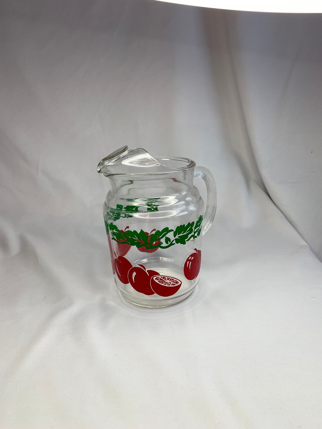 Vintage Glass Red Apple and Orange Juice Pitcher W/ice Catcher Spout ...