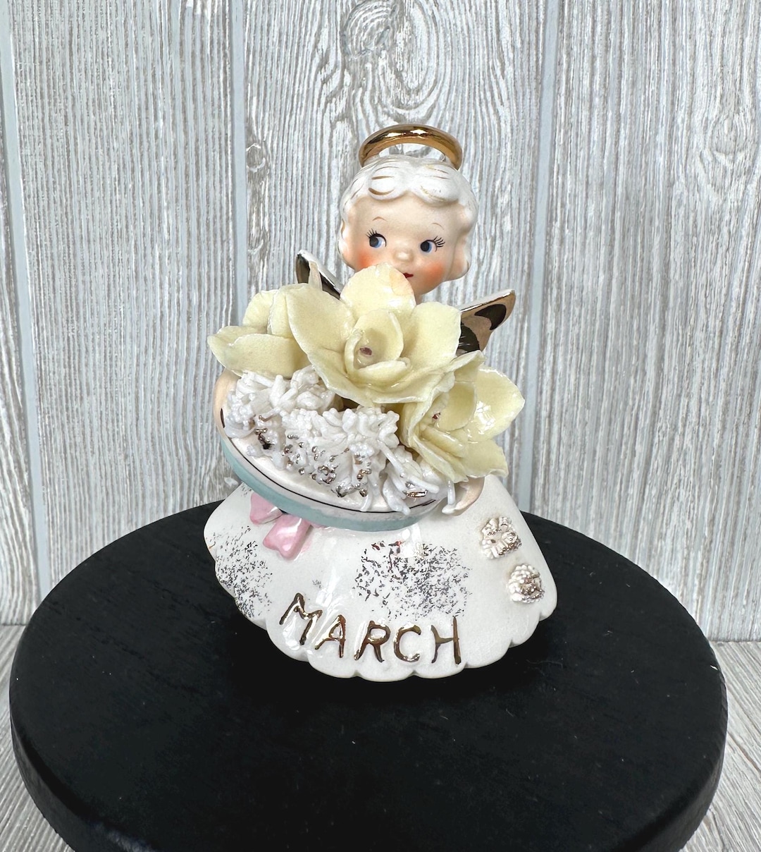 Vintage Lefton March Birthday Angel Girl #489, Daffodil, Aquamarine ...