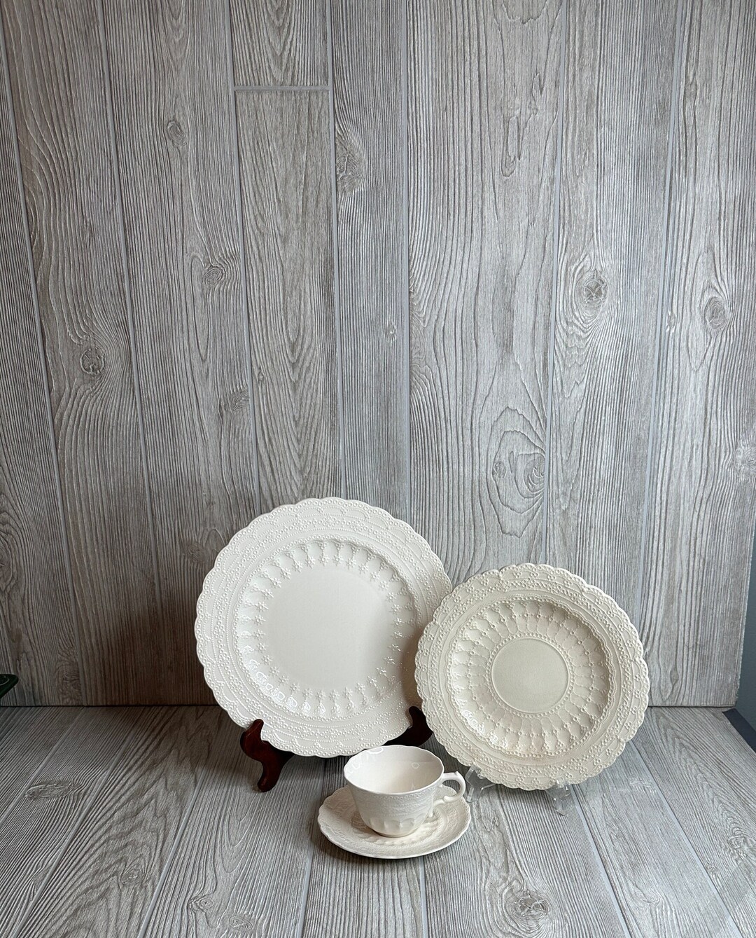 Vintage Spode Jewel Dinnerware Plates Cups, All Cream, Embossed Circles ...