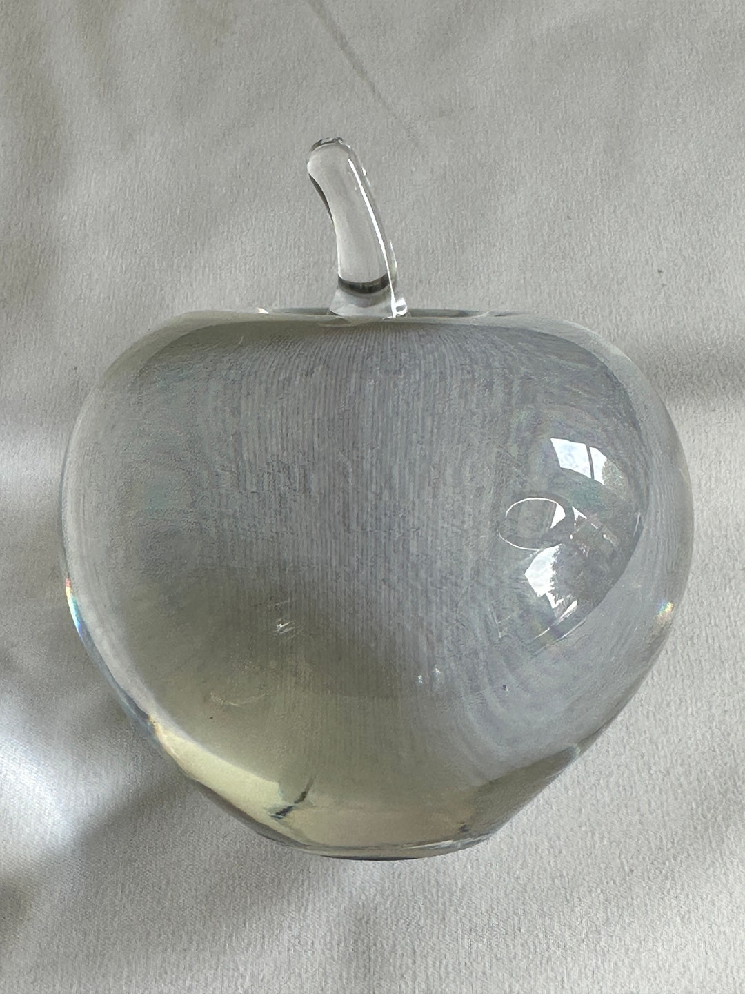 Vintage 1980's Signed Crystallum Sweden Clear Glass Apple W/stem ...