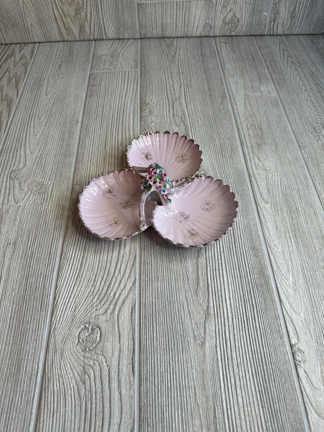 Vintage Norcrest China Pink 3-way Divided Relish Dish, Gold Accents ...