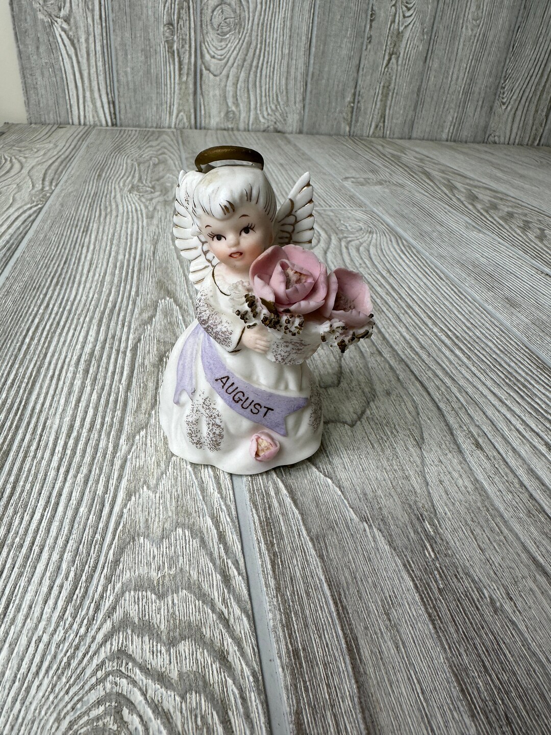 Vintage August Birthday Girl Angel #3332, Holding Pink Flower, Girl ...