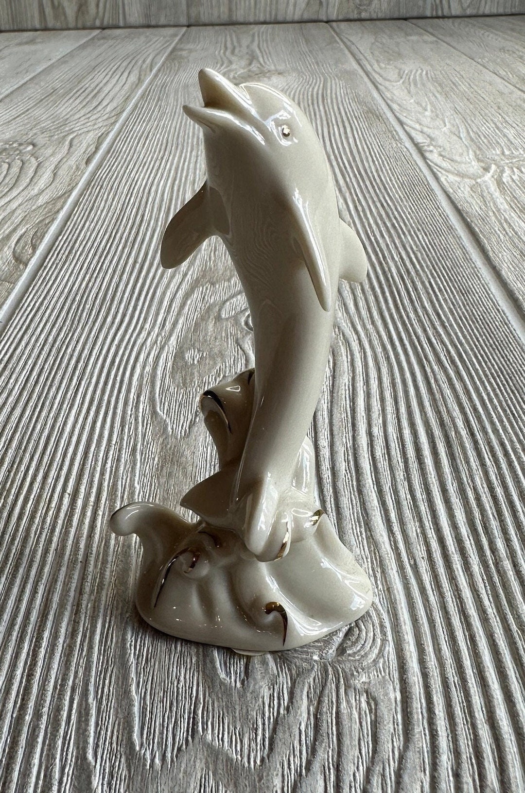 Vintage 1990s Lenox Porcelain Dolphin Figurine Ivory White Gold Accent ...