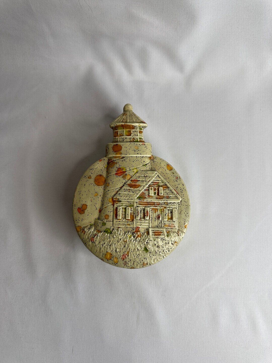 Vintage Speckled Ceramic 3D Lighthouse Covered Trinket Box, Green Brown ...