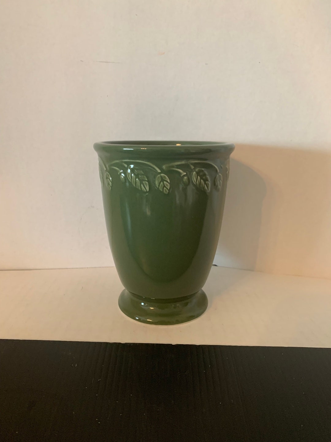 Longaberger Forest Green Pottery Vase With Leaf Border - Etsy