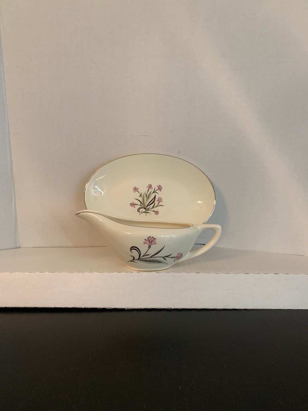 Vintage Edwin Knowles Tiffany Pattern Gravy Boat and Underplate (relish ...