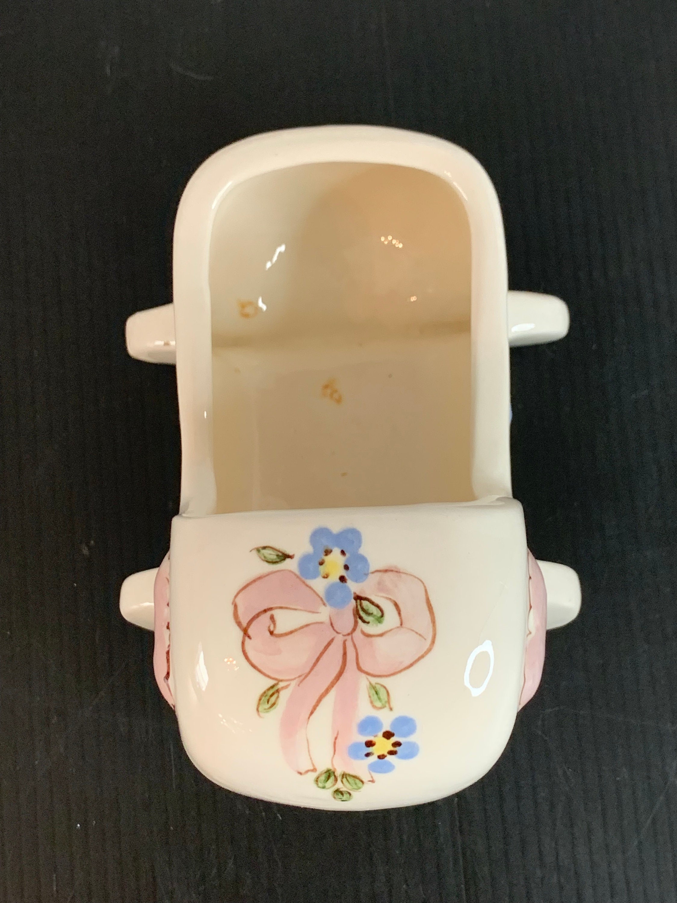 Vintage CA Block Pottery Baby Cradle Planter Pink Ribbon Blue - Etsy UK