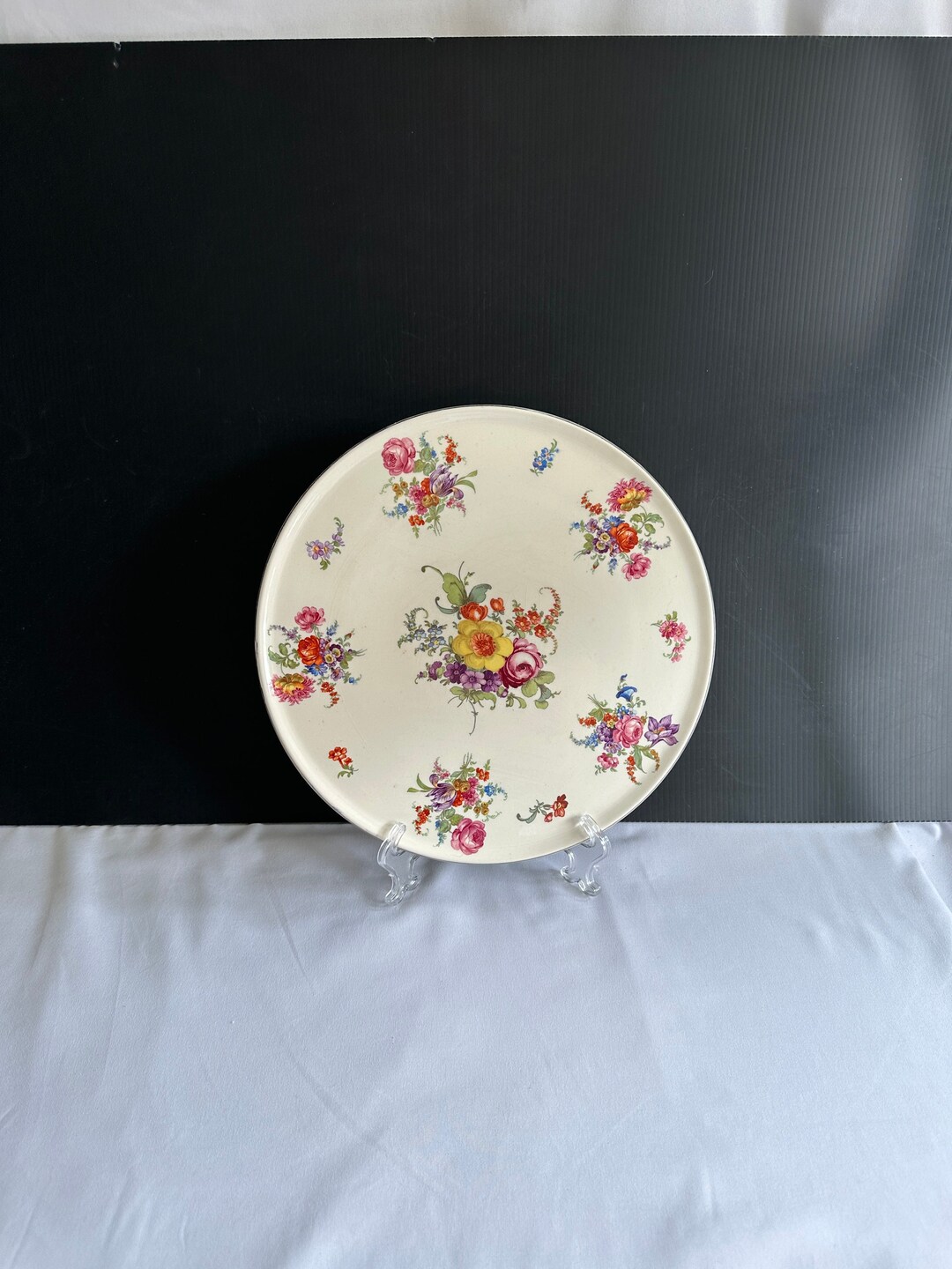 Vintage Romarco Ware Cake Plate England Floral Pattern 1950 Gold Trim ...