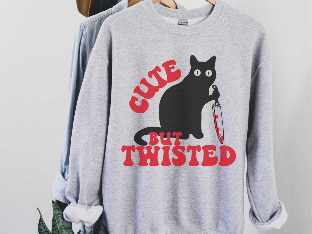 Cute but Twisted True Crime Junkie Cat With Knife Retro Sweatshirtmy ...
