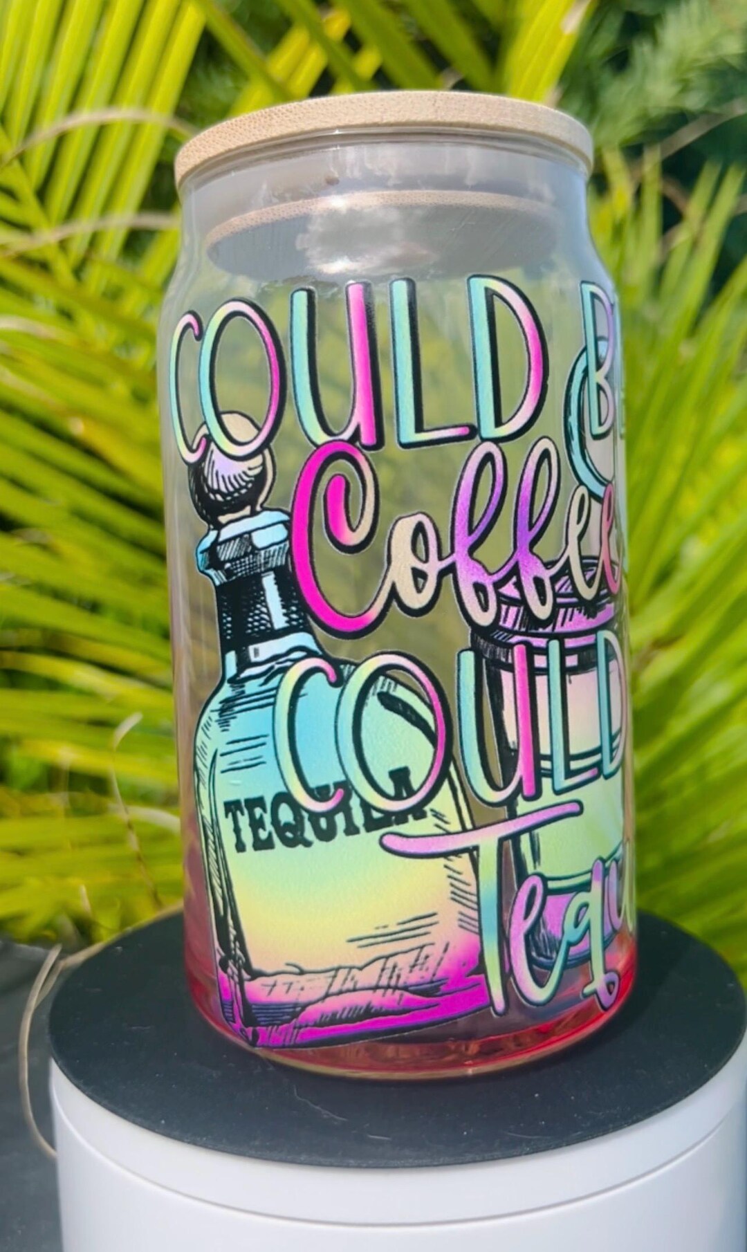 Coffee/tequila Color Fade (pink) Glass Cup W/lid - Etsy