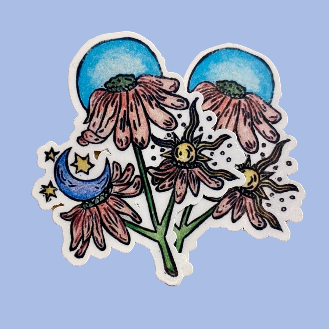 Sun Moon Flowers Die Cut Sticker - Etsy