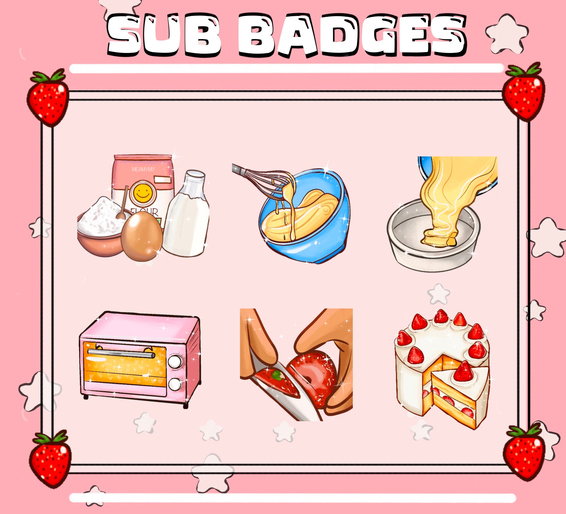 Twitch Sub Badges Strawberry Shortcake / Food Badges / Cute Badges ...