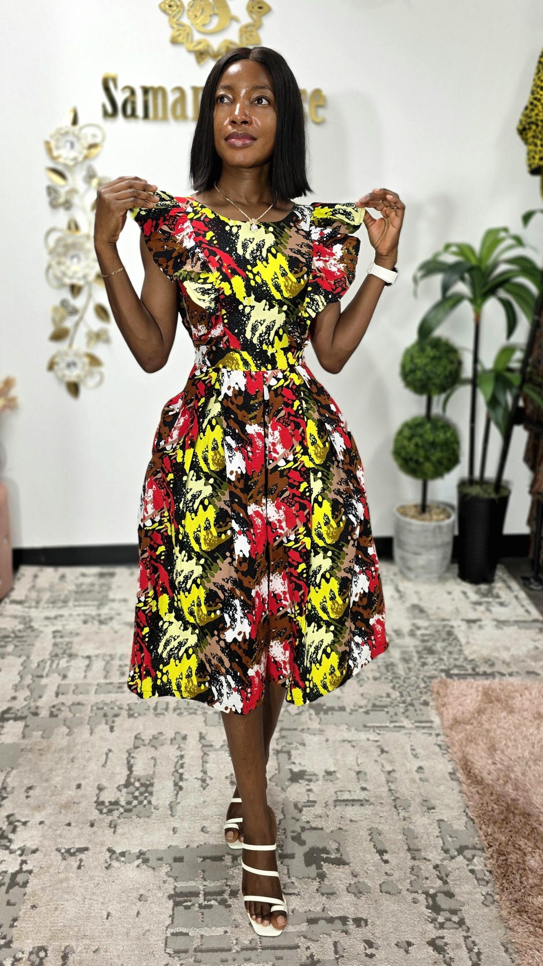Zuri Splash Ankara Jumpsuit – Bold African Print Ruffle Sleeve Wide-leg ...