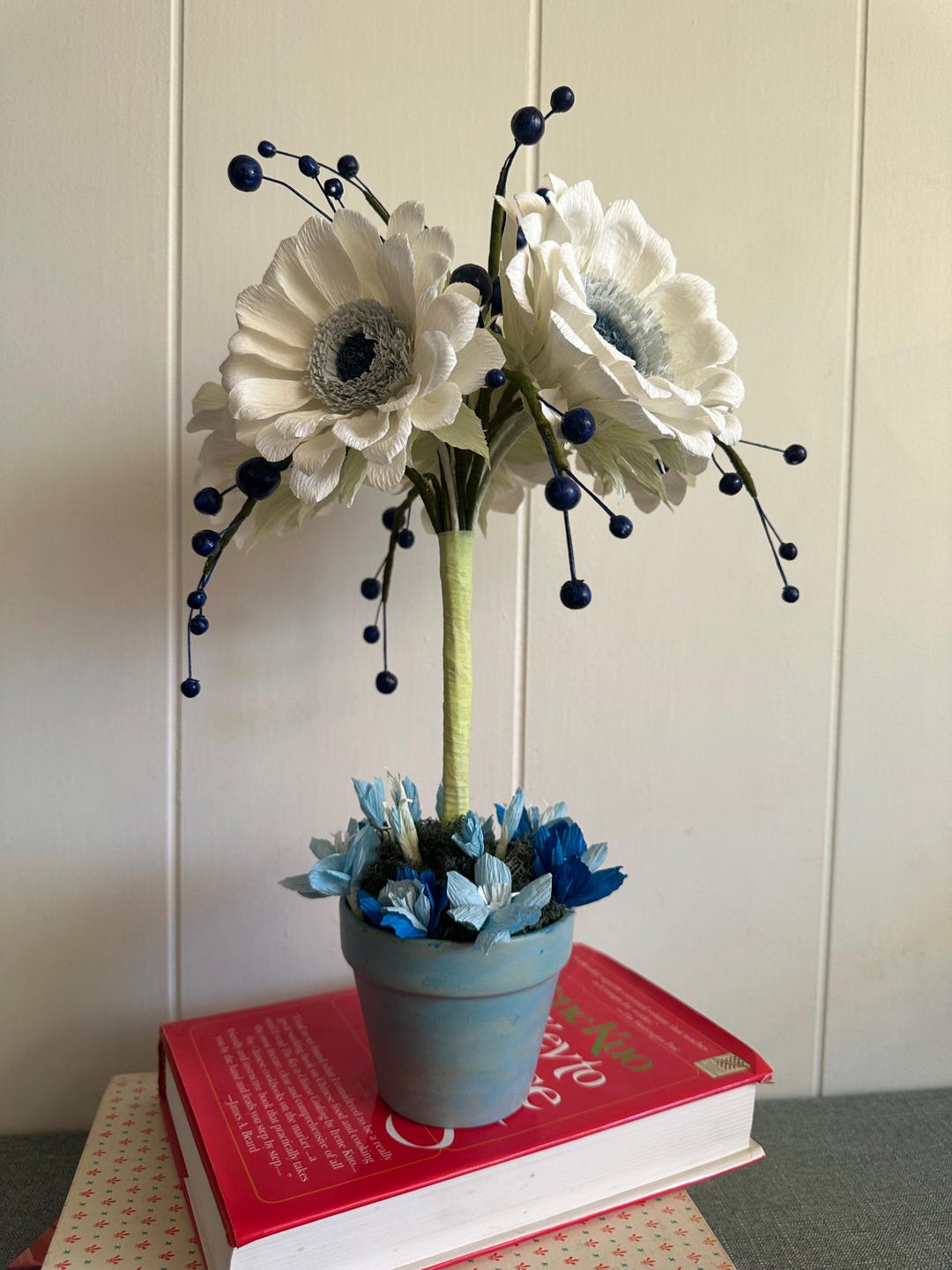 Sunflower Topiary Tree With Berries and Larkspur • Crepe Paper Holiday ...