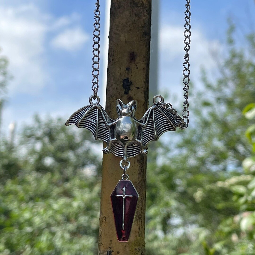 Coffin and Bat Wiccan Style Stainless Steel Necklace • Gothic Style ...