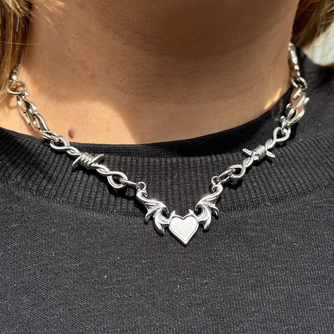 Devil Heart Barbed Wire Necklace • Grunge Jewellery • Handmade ...