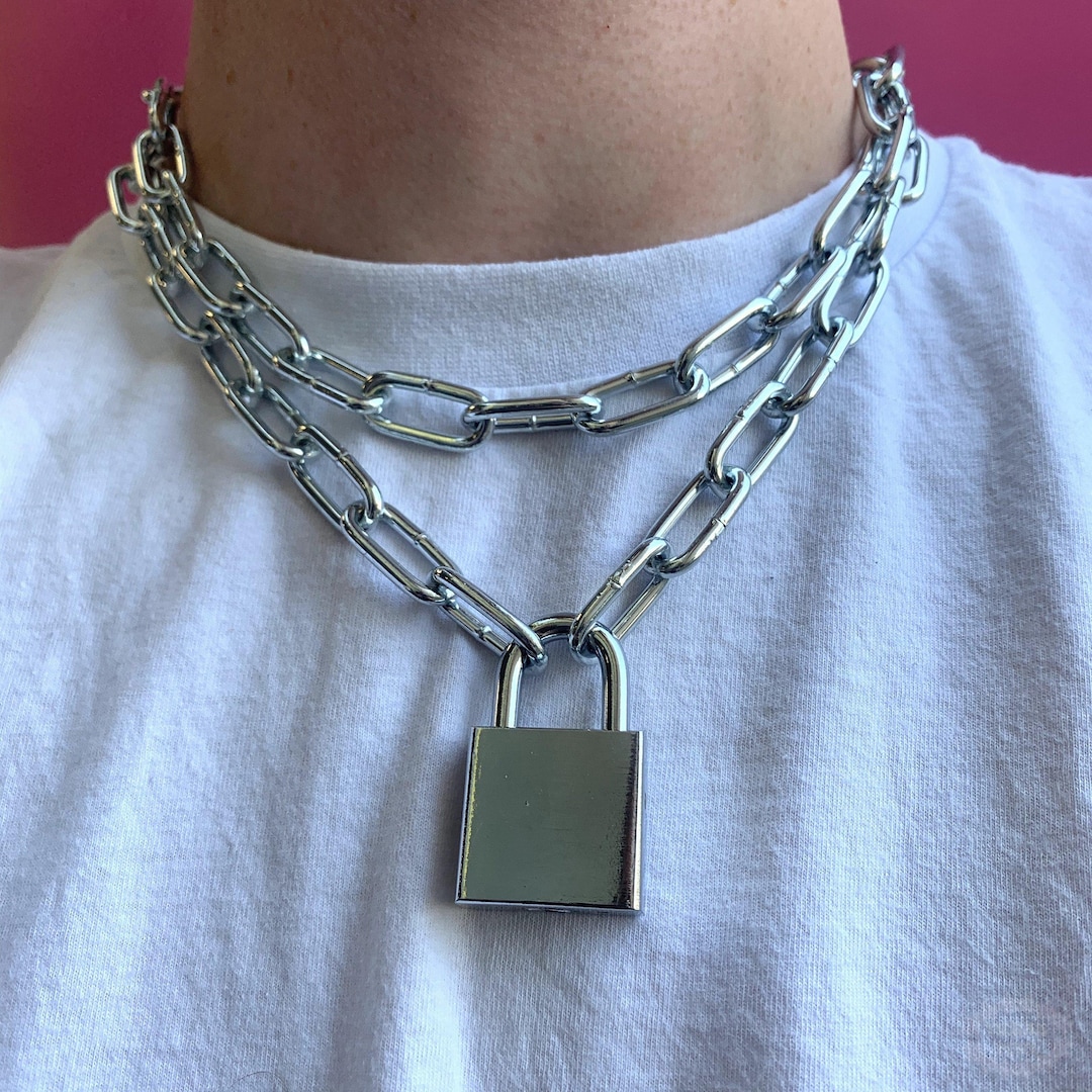 Double Silver Padlock Necklace • Steel Jewellery • Industrial Hardware ...