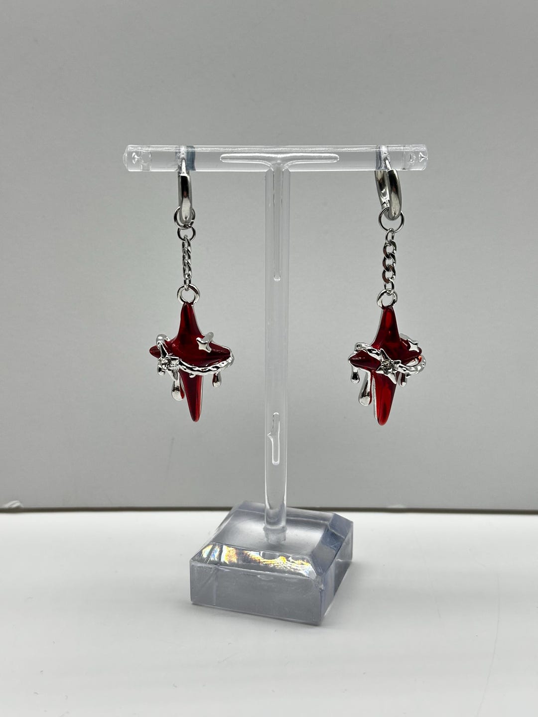 Dripping Red Star Stainless Steel Hoop Earrings • Handmade Jewellery - Etsy