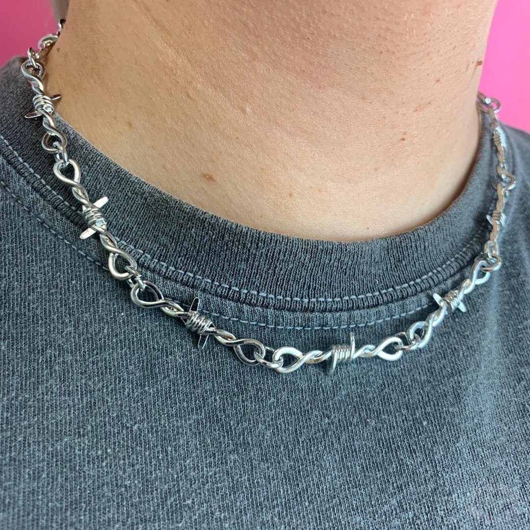 Thin Metal Barbed Wire Necklace • Punk Accessories • Alternative ...
