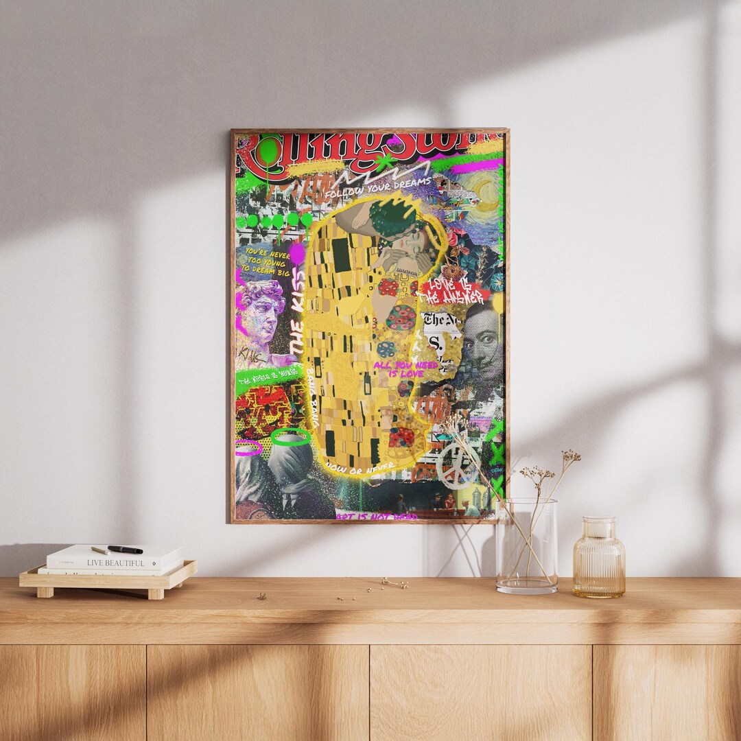 Klimt's the Kiss Pop Art Poster | Graffiti Collage Print - Etsy