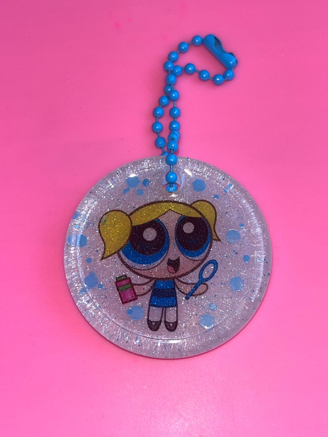 Bubble Blower Keychain: White Round Charm With Blue Chain - Etsy