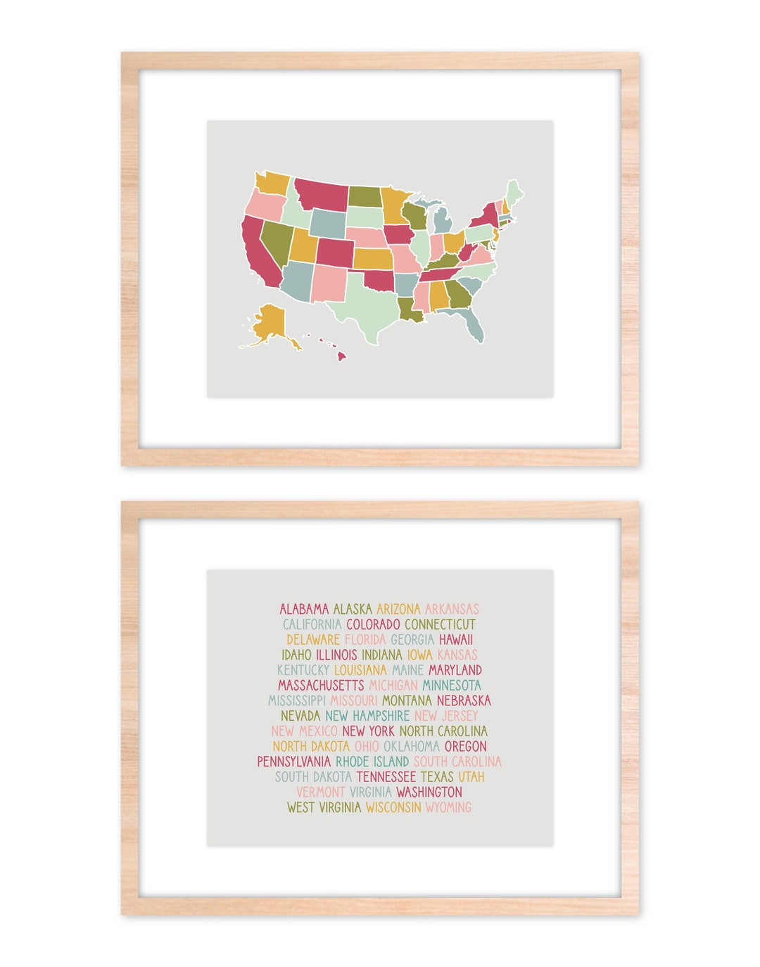 USA Map & States Print Set – Floral Nursery Decor (digital Download) - Etsy