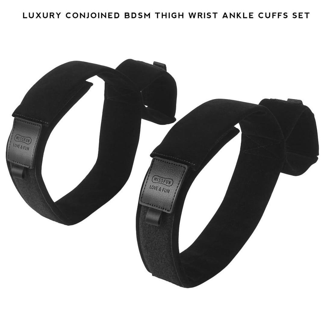 BDSM Conjoined Thigh Wrist Ankle Cuffs Set Nylon Hook-and-loop ...