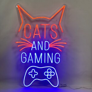 Cats and Gaming Neon Sign, Led Neon Light Sign, Personalized Gift, Kids ...