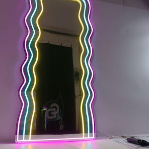 Wavy LED Neon Mirror, Custom Mirror Led Sign, Multicolor Neon Sign for ...