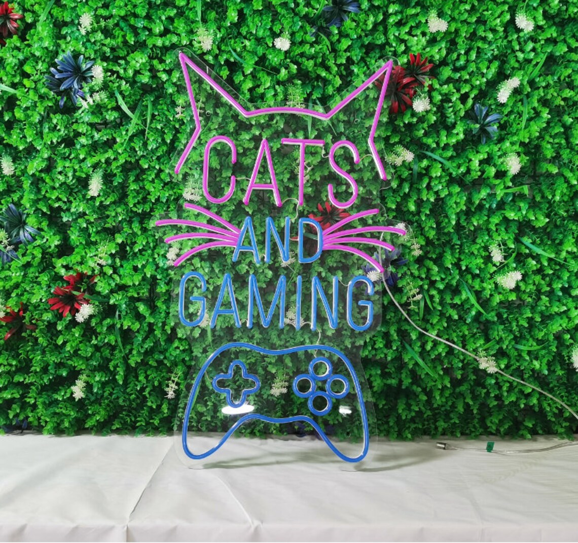 Cats and Gaming Neon Sign Led Neon Light Sign Personalized | Etsy