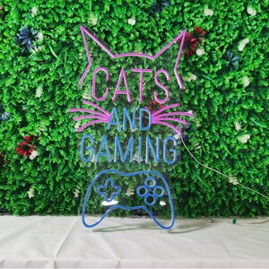 Cats and Gaming Neon Sign, Led Neon Light Sign, Personalized Gift, Kids ...