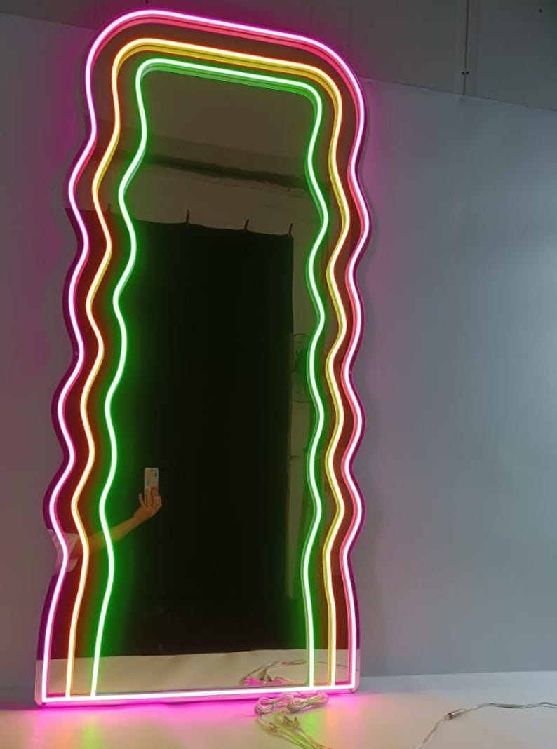 Wavy LED Neon Mirror, Custom Mirror Led Sign, Multicolor Neon Sign for ...