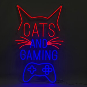Cats and Gaming Neon Sign, Led Neon Light Sign, Personalized Gift, Kids ...