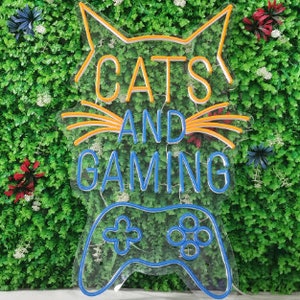Cats and Gaming Neon Sign, Led Neon Light Sign, Personalized Gift, Kids ...