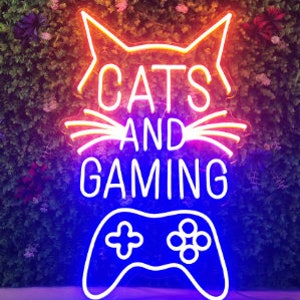 Cats and Gaming Neon Sign, Led Neon Light Sign, Personalized Gift, Kids ...