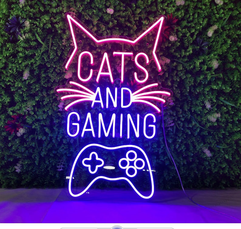 Cats and Gaming Neon Sign Led Neon Light Sign Personalized | Etsy