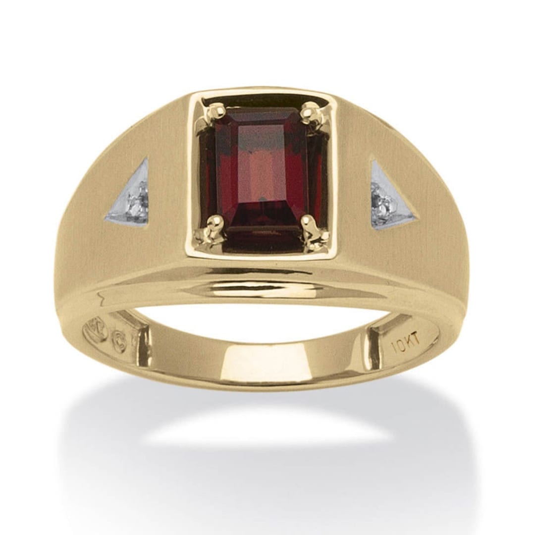 Mens Red Garnet Ring, Emerald Cut Garnet Men Wedding Ring, Accent ...