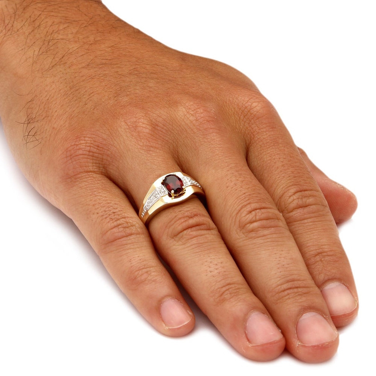 Mens Red Garnet Ring, 1 CT Oval Cut Garnet With Accent Moissanite Male ...
