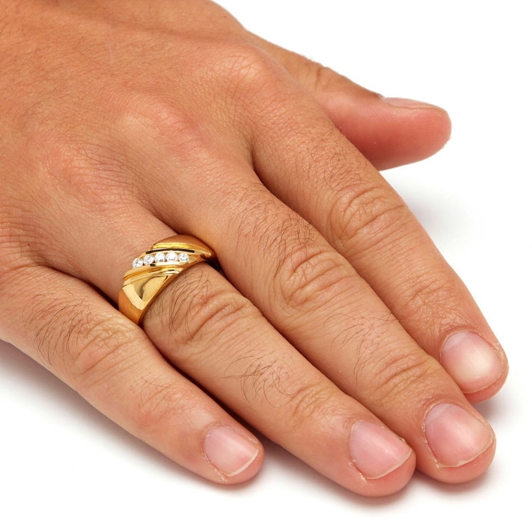 Mens Lab Diamond Ring, Men's Multi Stone Wedding Band, Male Art Deco ...