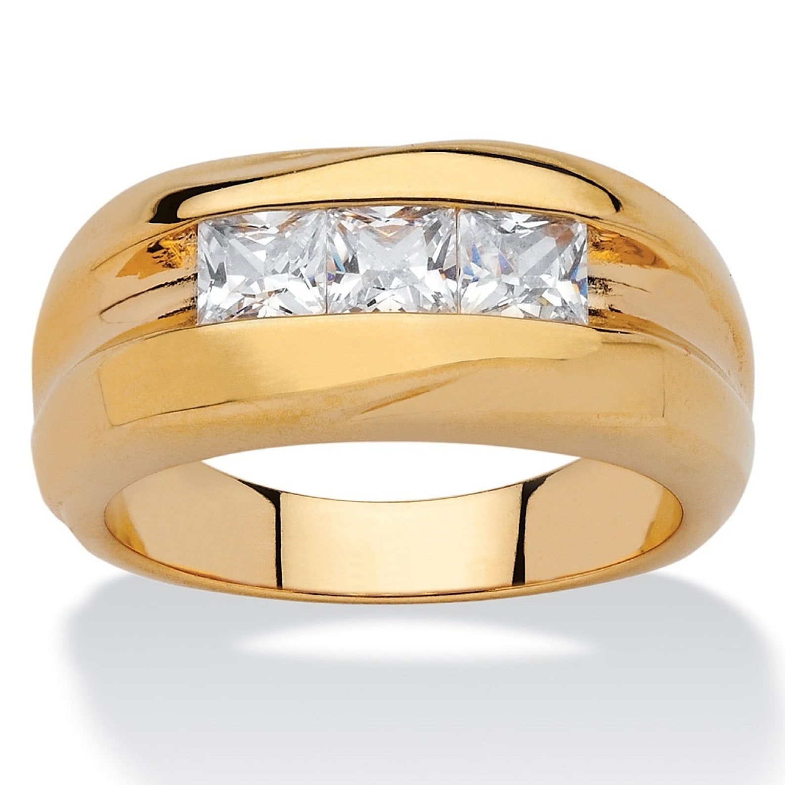 Mens Three Stone Moissanite Wedding Ring, Male Silver & Gold Unique ...