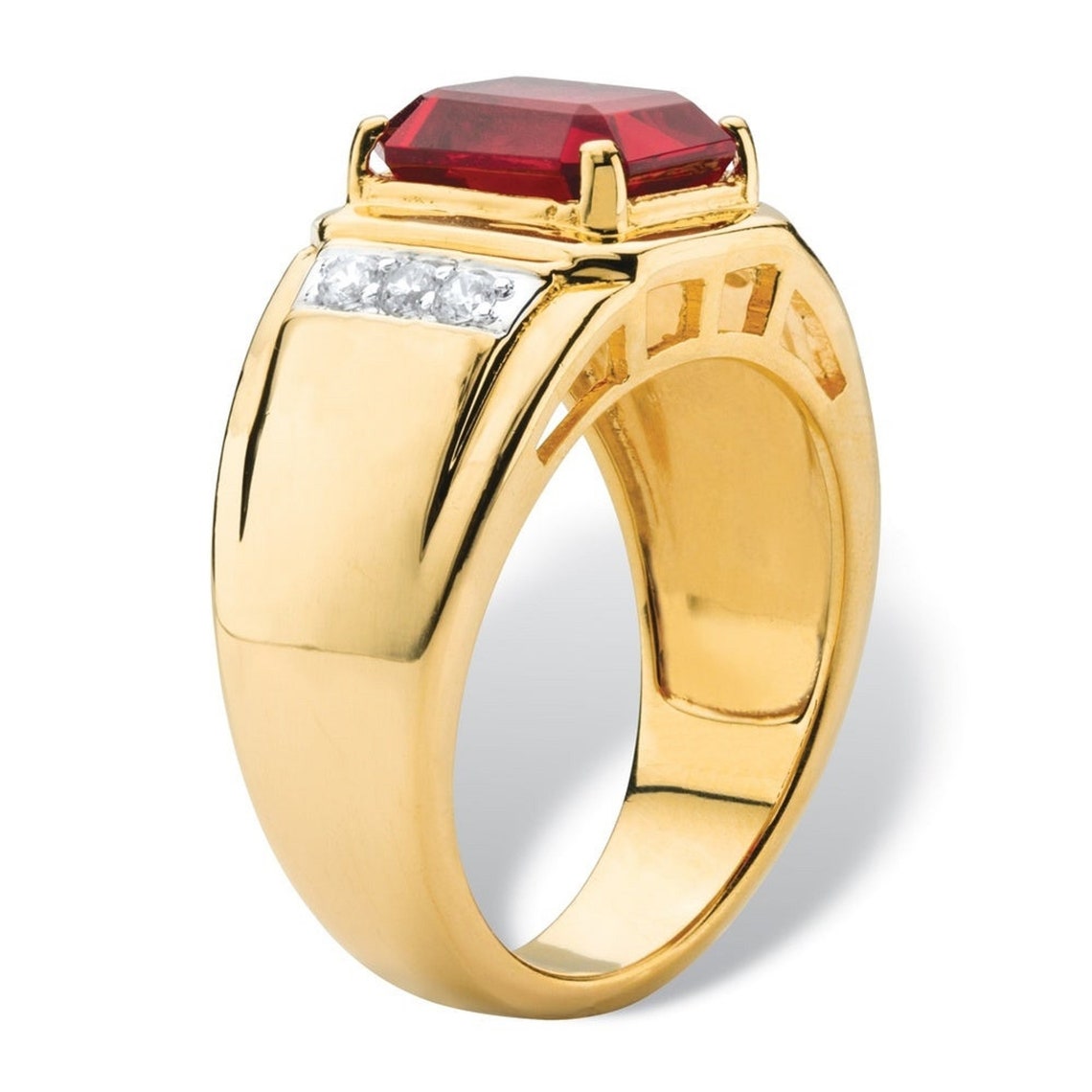 Men's Ruby Ring, 2.5 CT Big Emerald Cut Ruby Wedding Ring, Accent ...