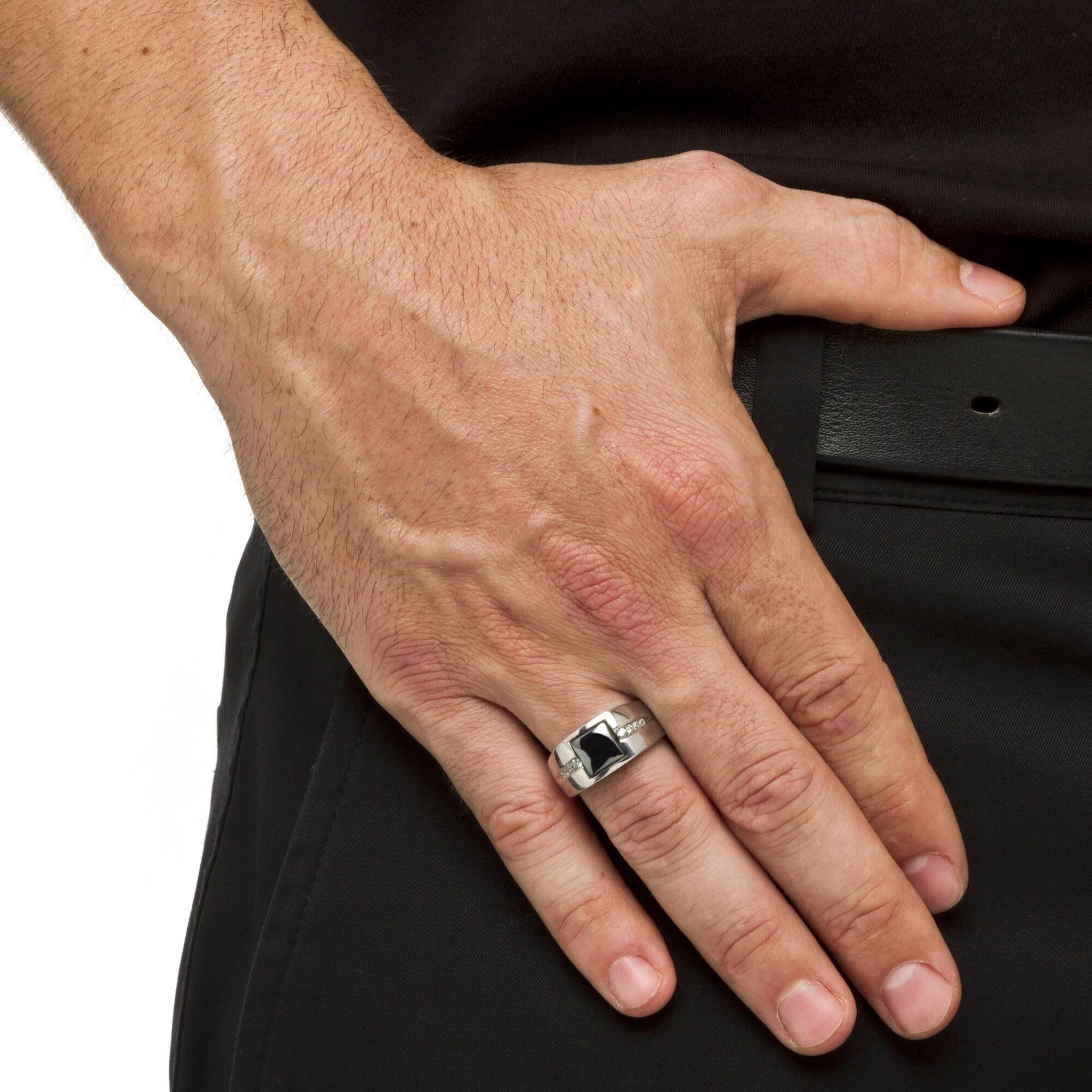 Mens Hematite Ring, 0.30 CT Princess Cut Hematite Wedding Ring, Accent Moissanite Men Engagement ...